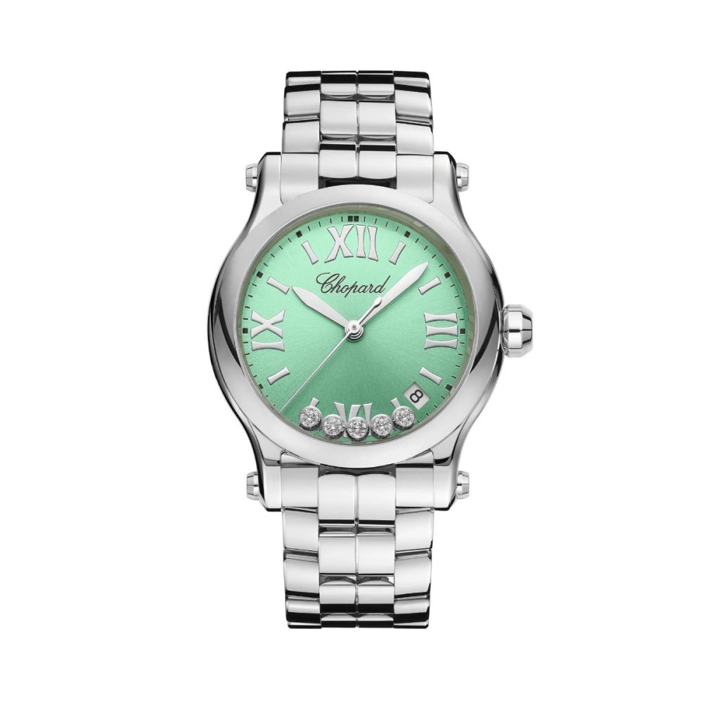 Chopard Happy Sport Stainless Steel Dancing Diamond Watch Green Dial